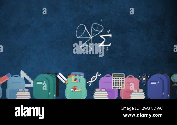 Animation of floating mathematical equations and symbols with school ...