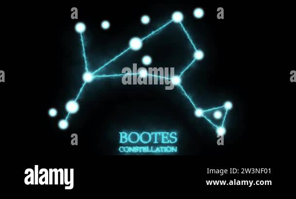 Bootes constellation. Light rays, laser light shining blue color. Stars ...