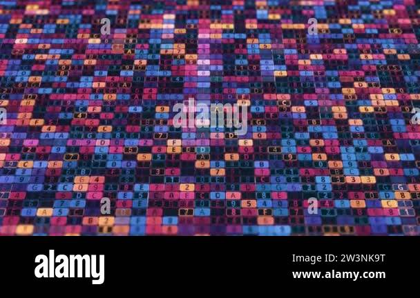 Hacking computer system with colorful background. Animation. Lot of digital cells that change ...