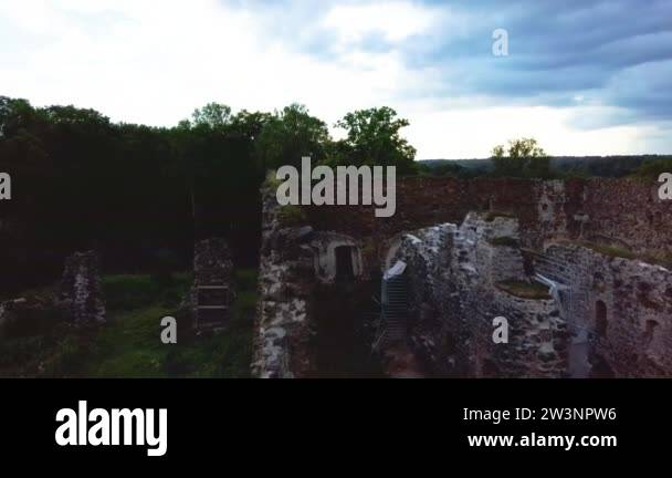 Medieval Castle Ruins in Latvia Rauna. Aerial View Over Old Stoune ...