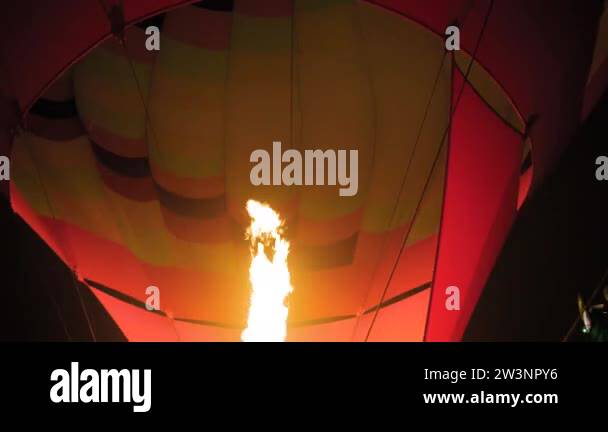 Fire from gas jet burner in hot air balloon flame rising at night Stock ...