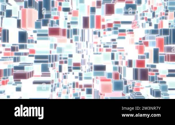 Abstract Colored Cubes Moving Up and Down with Glowing Square Edges ...