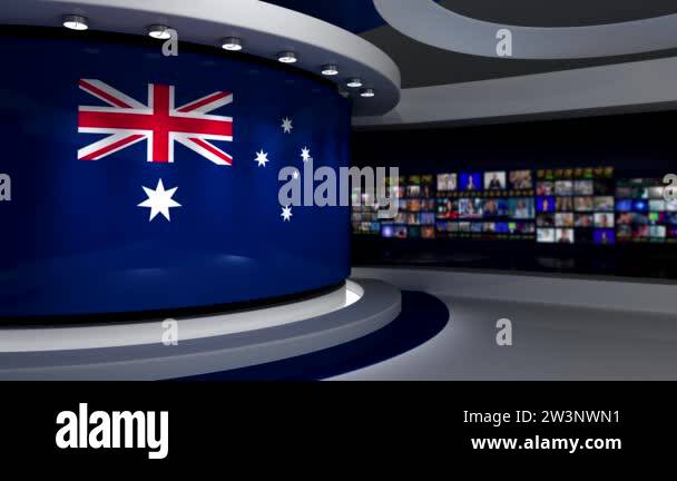 TV studio. Australia. Australian flag. News studio. Loop animation ...