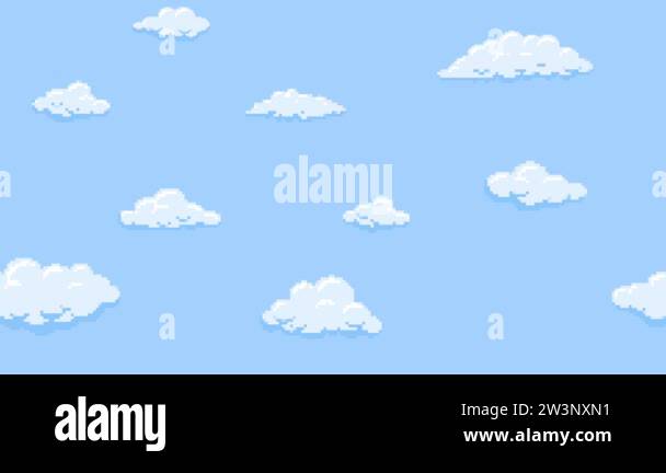 Cartoon clouds floating in the blue sky. Background seamless looping ...