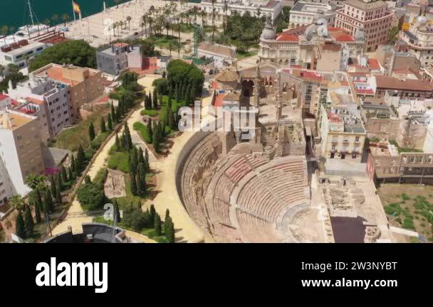 The Roman Theatre of Carthago Nova and Cathedral ruins of Cartagena.A ...