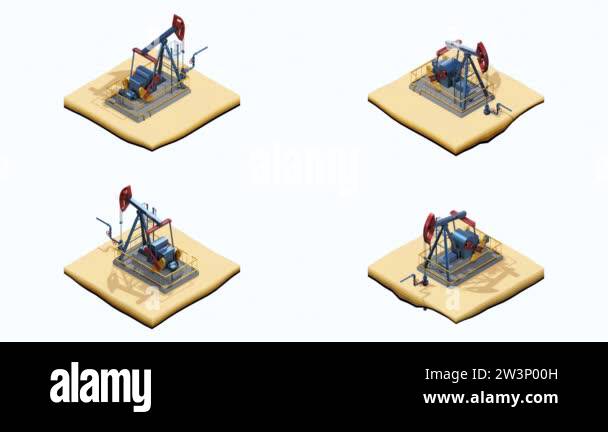 3D Illustration Set of Isometric Oil Pump with luma matte looped ...