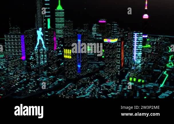 3d animation. Aerial view of a Dystopian Shanghai city in the future ...