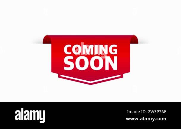 Flat poster with red coming soon label on white background for banner ...