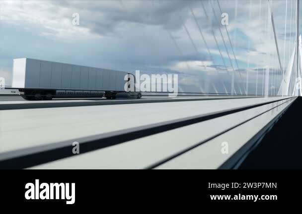 3d model of futuristic electric truck on the bridge. Electric ...