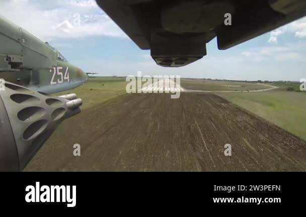 Military fighter jet airplane landing from a gopro mounted under the ...
