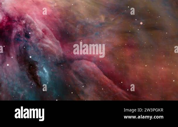 4K 3D Spaceship flies around the Orion nebula. Flight Through Space diffuse nebula and clusters ...