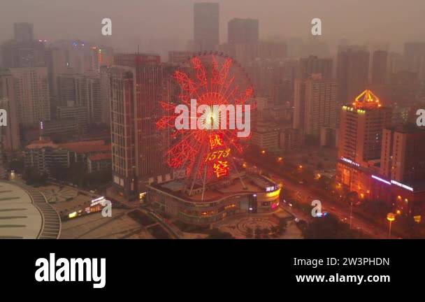changsha city night illuminated famous downtown cultural complex delta ...