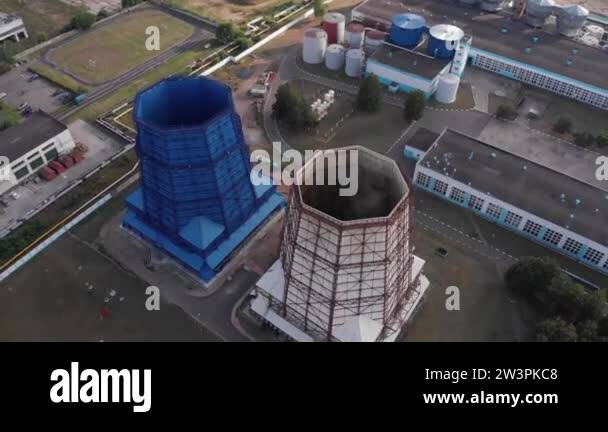 Industrial landscape. Thermal power plant. Top view of the internal ...