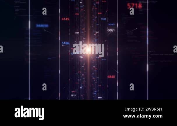 Motion graphics background with the visualization of a data center. Animation. Flying into ...