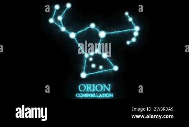 Orion constellation. Light rays, laser light shining blue color. Stars ...