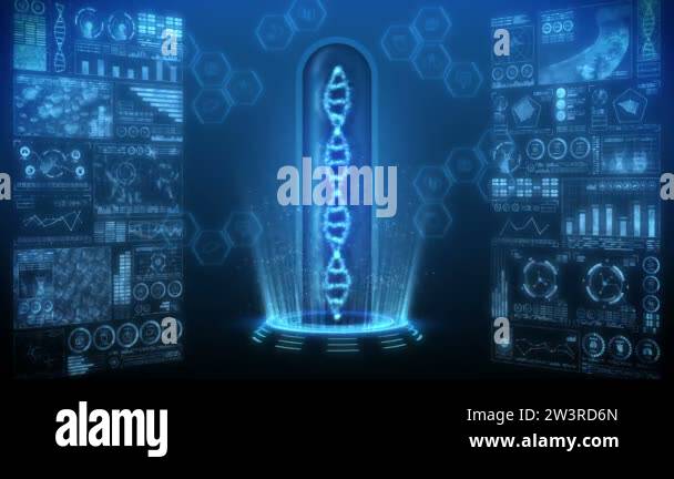 DNA helix molecule loop animation. DNA chromosome concept. Hologram ...