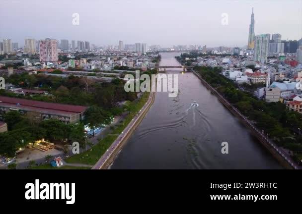 Saigon city and skyscrapers view, panorama from high view from Thanh Da ...