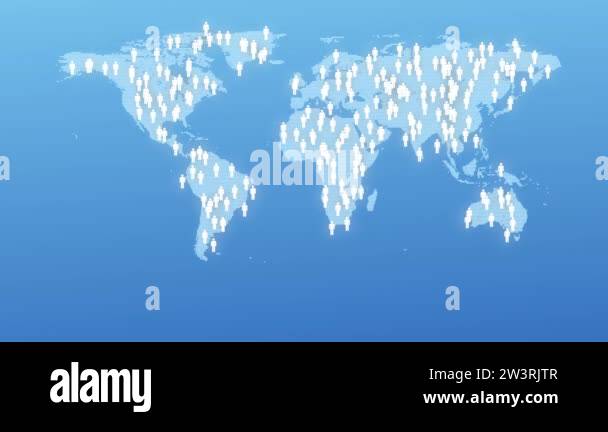 Overpopulation concept. 4k animation showing the most populated regions ...