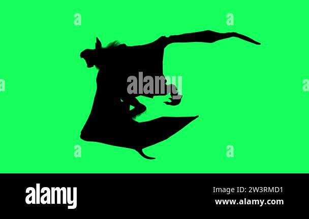3d animation silhouette of mythical beast animal is running on green ...