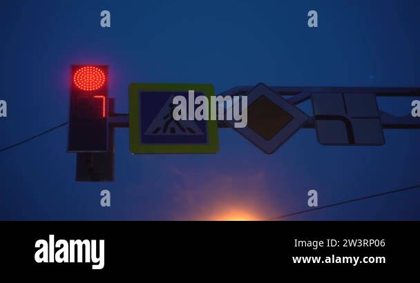 Traffic Signal at Night -- Stop and Go. Red and Green lights on a ...