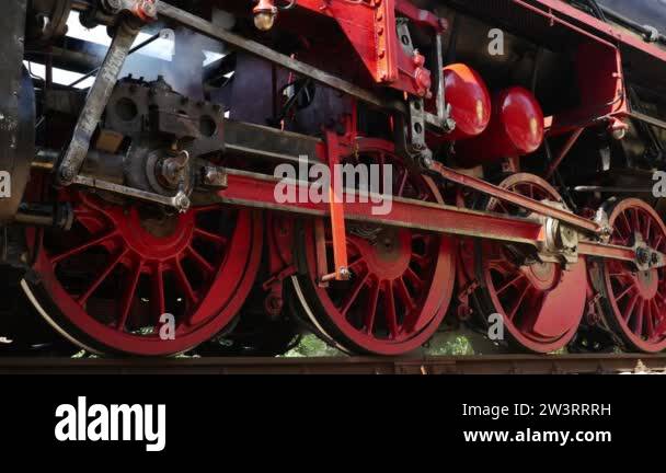 Detail of an old steam engine train locomotive. nostalgic historical ...