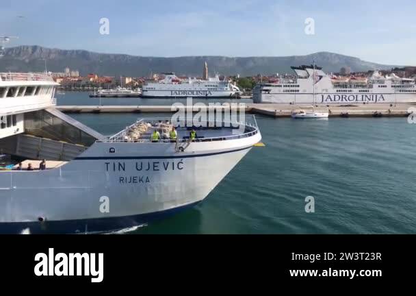 Ferry arriving in the harbor of Split Croatia Stock Video Footage - Alamy