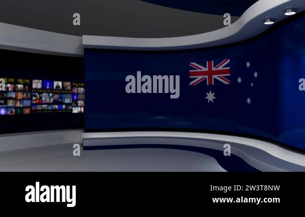 TV studio. Australia. Australian flag. News studio. Loop animation ...