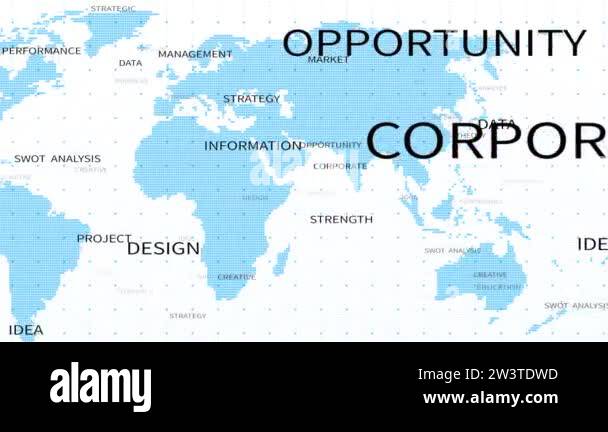 4k Swot Analysis word tag cloud,World map dots concept,loop seamlessly ...