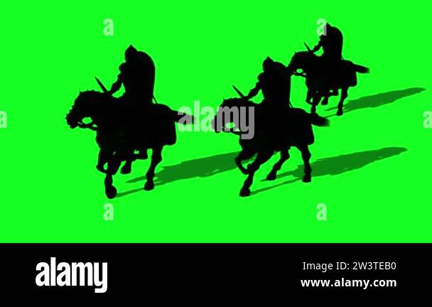 Silhouette of Medieval Knight Ride Horse and make fight With Swords And ...