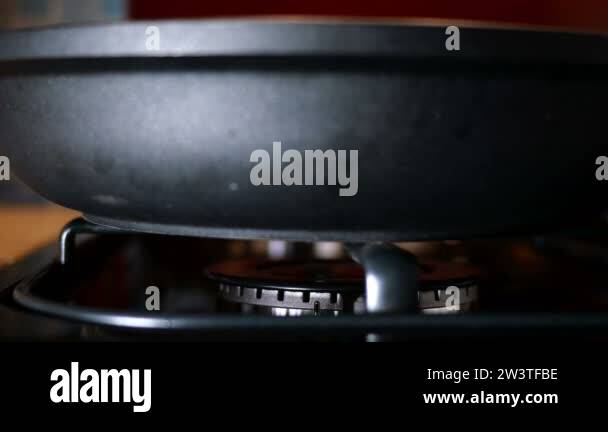 Process of burning and appearing blue flame of gas methane or propane ...