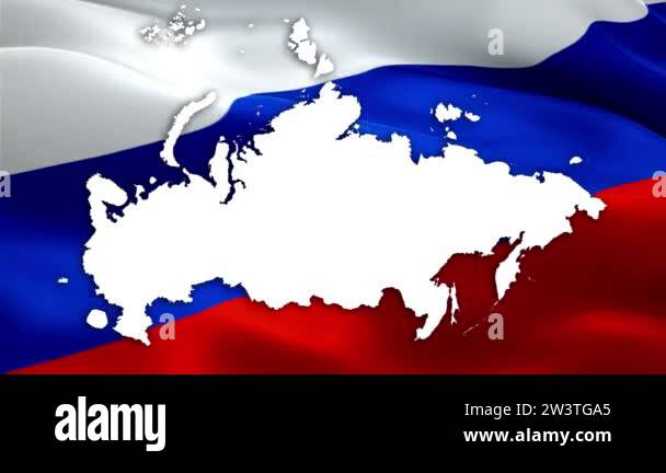 Russian Map with Russia flag video waving in wind. Realistic Russian ...