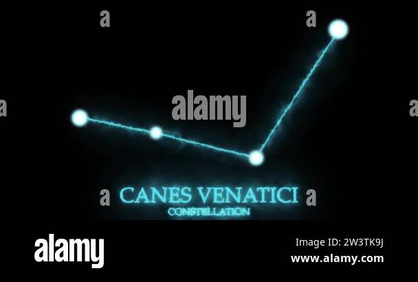 Canes Venatici constellation. Light rays, laser light shining blue ...