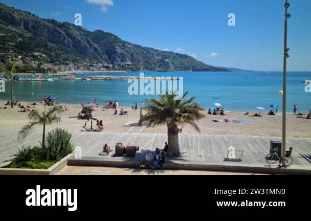Menton, France - June 14, 2020: 8K Beautiful Seaside Beach And ...