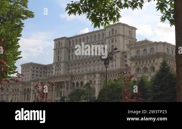 4k video Exterior of Romanias Palace of Parliament, known as House of ...