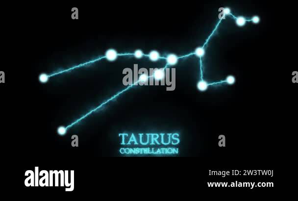 Taurus constellation. Light rays, laser light shining blue color. Stars ...