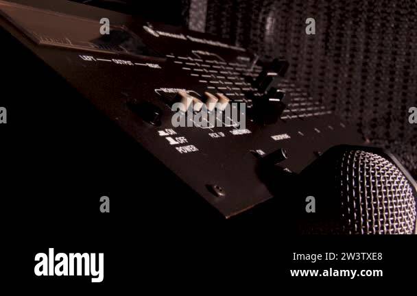 Retro Audio Mixing console with VU meters for audio channels.Filmed in ...