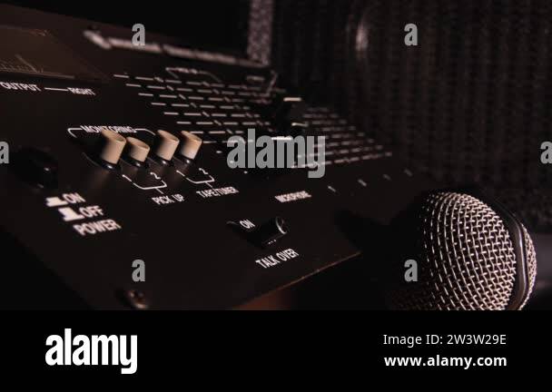 Retro Audio Mixing console with VU meters for audio channels.Filmed in ...