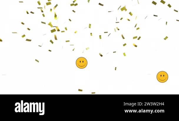 Animation of gold falling over smiling emojis on white background ...