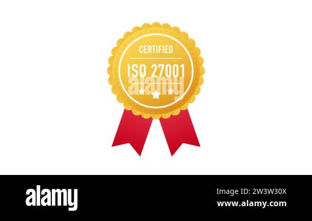 ISO 27001 certified golden label on white background. Motion graphics ...