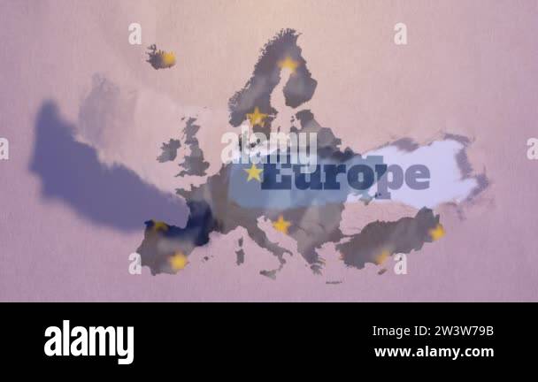 Animation of the word Europe written over map of Europe with yellow ...