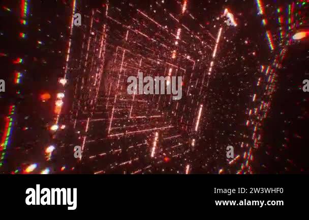 Digital technology tunnel. 3D Big Data Digital square corridor with futuristic matrix. Binary ...