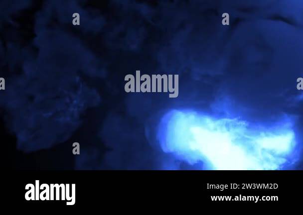 A raging fireball of magical blue color in a confined space with thick ...