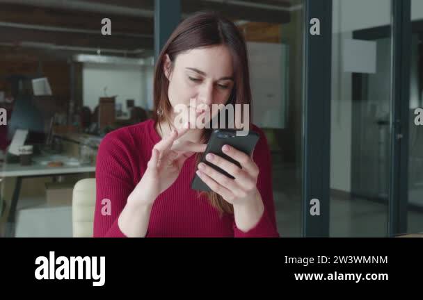 Close Up of Pretty Girl Chatting in Using her Smartphone, Looking at ...