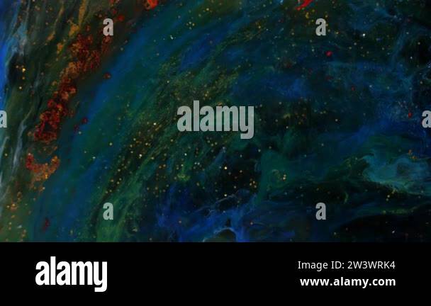 Blue And Green Smoke Spreads In Veins On A Golden Shimmering Background Multi Level Texture