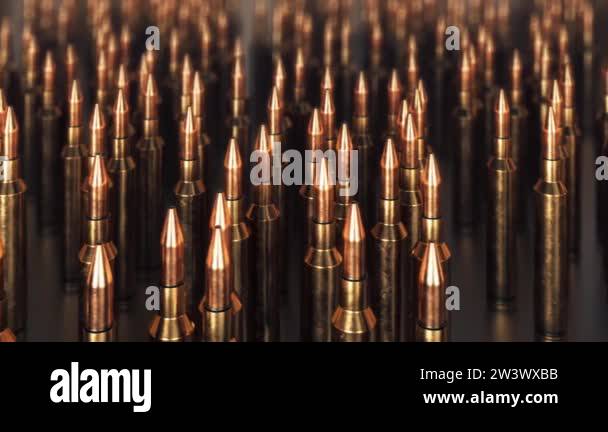 Infinite animation showing a row of bullets. Machine gun, rifle ammo on ...