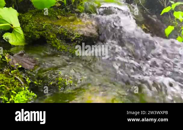 No motion shot in real time of a tiny water stream in the croatian ...