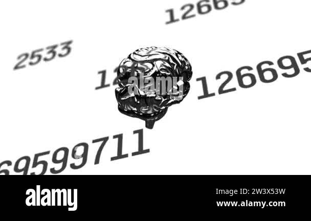 Human brain spinning against multiple changing numbers on white ...