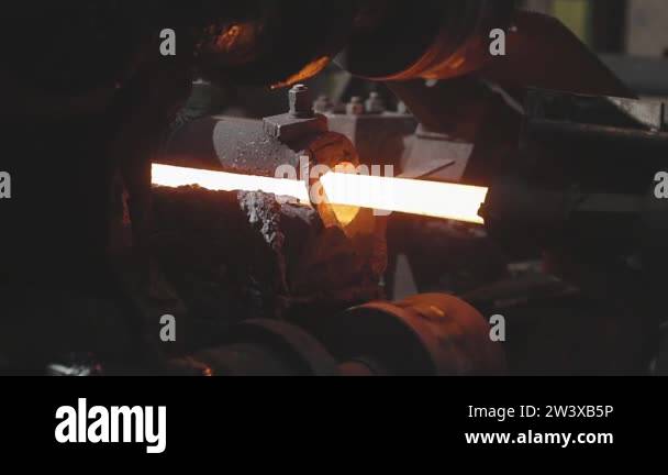 Moving on a hot metal ribbon, production process at a metal rolling ...