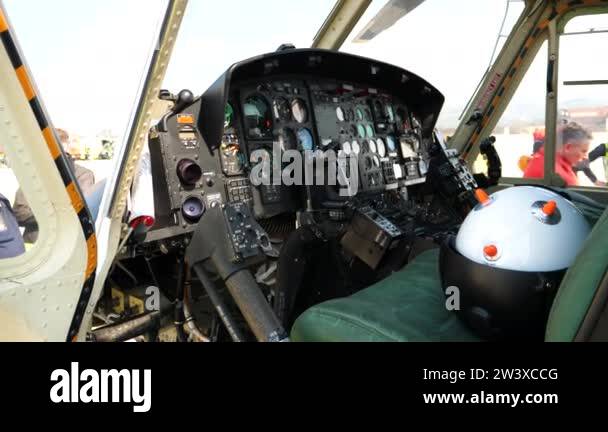 Inside of the cockpit of police helicopter Agusta Bell AB-212 Stock ...