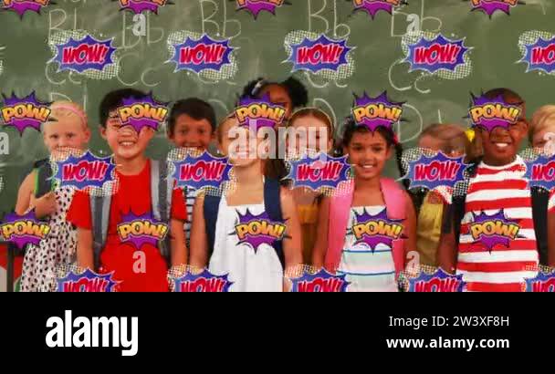 Animation of the Wow! and Pow! text written over cartoon retro speech ...